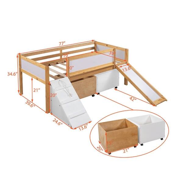 Twin size Low Loft Bed Wooden Bed with Two Storage Boxes - Bed Bath ...