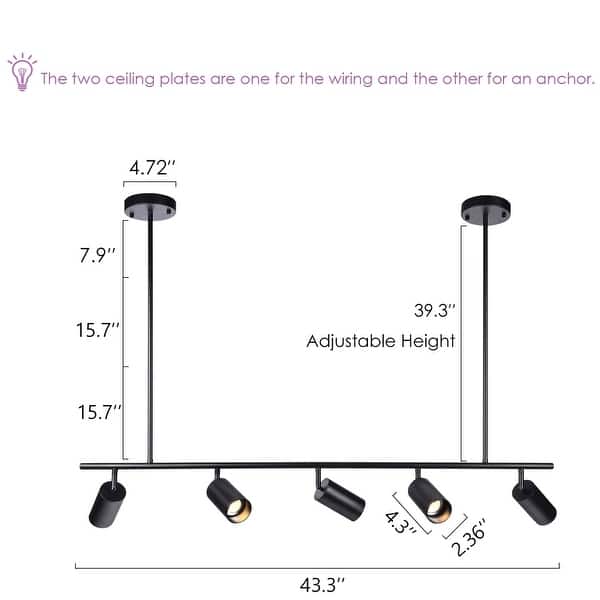 5-Light Modern Industrial Spotlight Adjustable Linear Ceiling Track ...