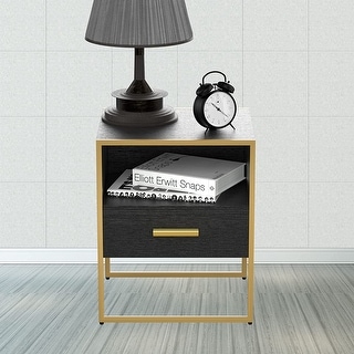 Nightstand with 1 Drawers,Solid Matte Black Steel Legs and Strong ...