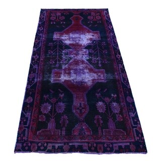 Hand Knotted Purple Overdyed & Vintage with Wool Oriental Rug (4'6" x ...