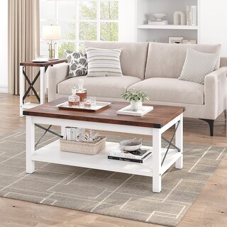 2-Tier Rectangle Cocktail Table with Shelf and X Metal Frame - Bed Bath & Beyond - 40111056