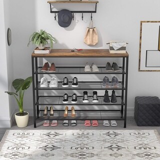 Shoe Rack, Industrial Shoe Storage Organizer, Large 5-Tier Metal Shoe ...
