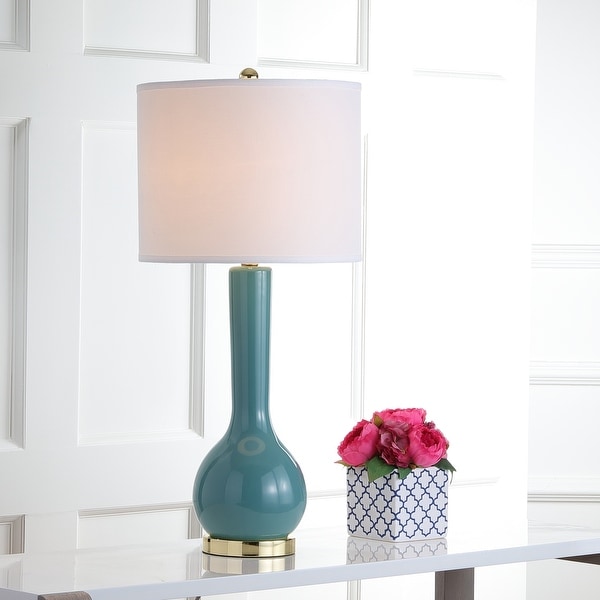 32" Clear and Rose Gold Faux Crystal Accent Table Lamp