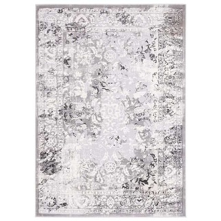 Evryn Charcoal Grey And Ivory Distressed Floral Rug - Bed Bath & Beyond ...