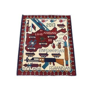 Shahbanu Rugs Ivory Collectible Afghan War Design Tanks Guns Grenades ...