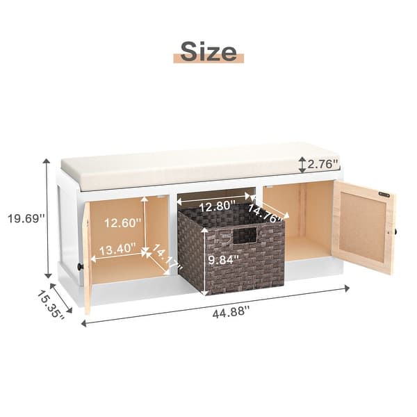 Home Collection Storage Benches 2 Cabinets Storage Bench and 1 Rattan ...