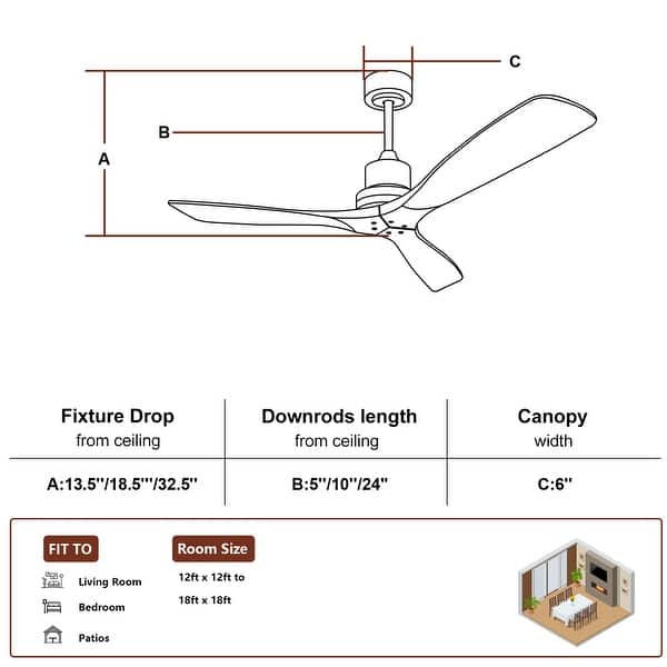 52 inch Modern Solid Wood Ceiling Fan With Remote Control(No Light),6 ...