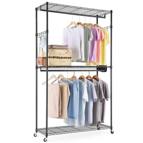 Heavy Duty Wire Clothing Shelving, Garment Clothes Rack, with Side ...