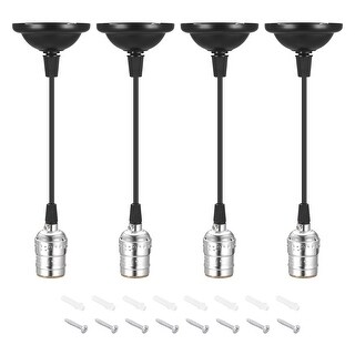 Pendant Light Kit Hanging Socket E26/E27 Aluminium Base Silver w 4Ft ...