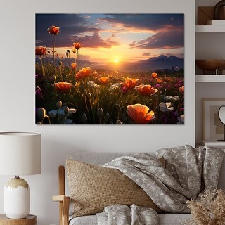 Designart "Sunset Golden Meadow Symphony" Landscape Sunset Wall Art ...