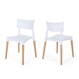 Xini 2pc Dining Side Chair Set, Natural Wood Legs, White Panel Back ...
