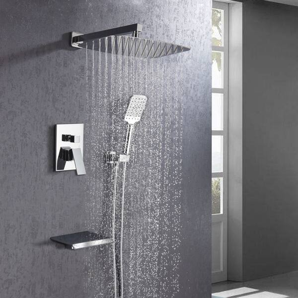 Rainlex Wall-Mounted Multi-Functions 12" Rainfall Shower Head Chrome ...