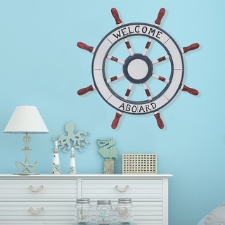 ADECO Wooden Boat Anchor Crossbar Ship Steering Wheel Wall Decor Beach ...