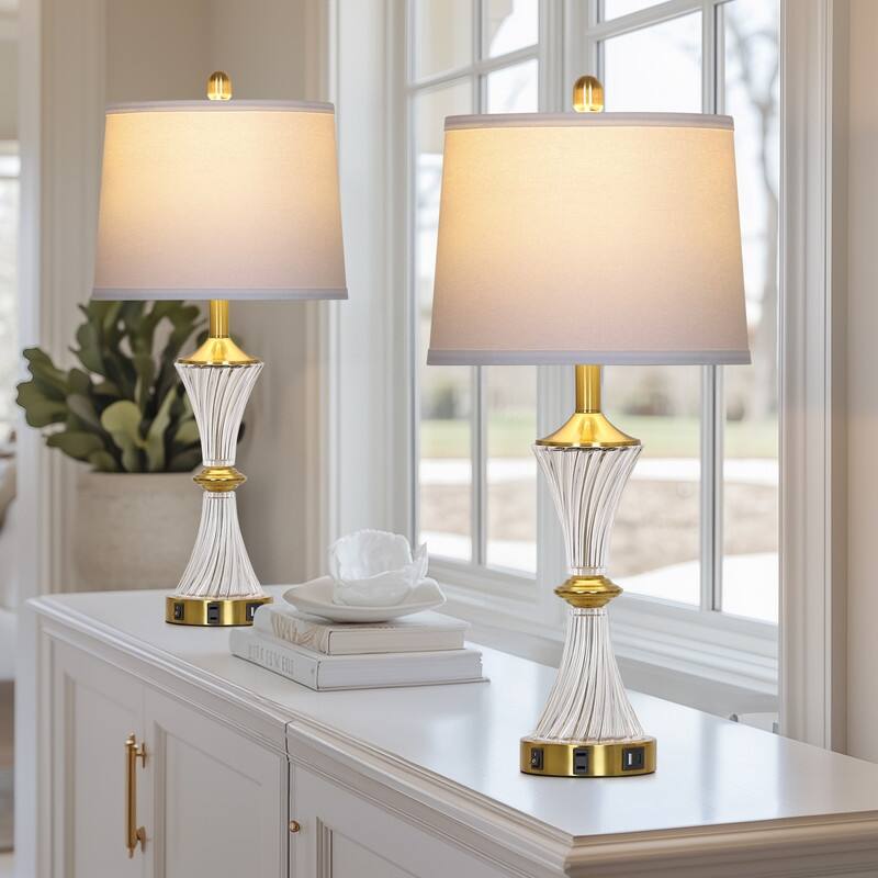 Set of 2 Industrial Table Lamps with Dual Lighting & USB/USB-C Ports ...