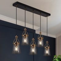 Haye Mid-Century Modern 5-Light Glass Chandelier Black Gold Island ...