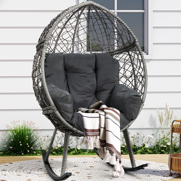 Moasis 38 W Wicker Rocking Egg Chair with Cushion Gray