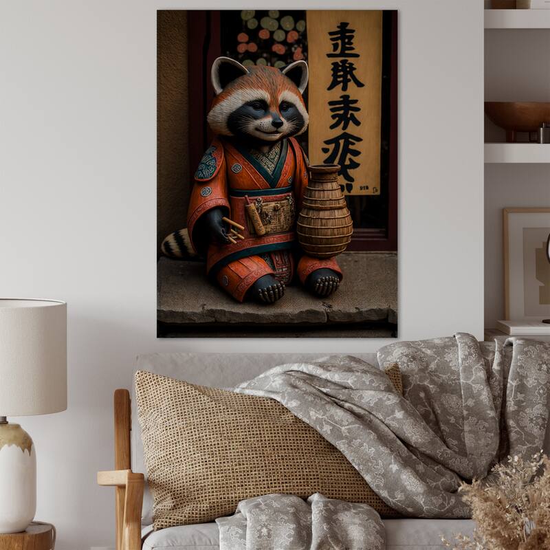 Designart 'Happy Terracotta Tanuki II' Animals Raccoon Wood Wall Art ...