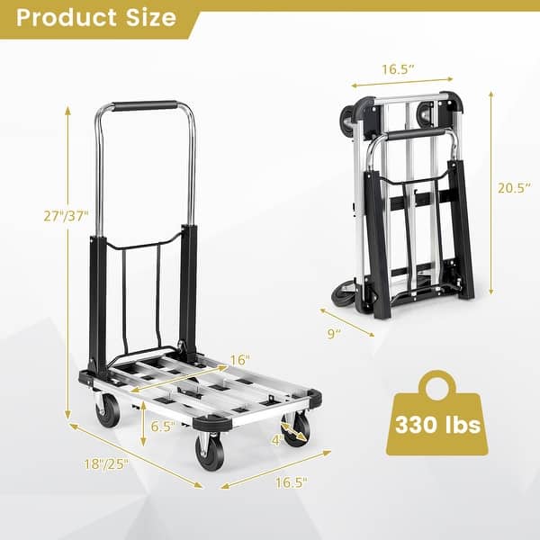 Folding Hand Truck Aluminum Utility Dolly Platform Cart with Extendable ...