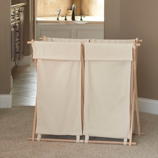 Household Essentials Collapsible Wood X-Frame Double Laundry Hamper ...