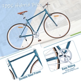 Blue Single Speed Retro 700C Road Bike City Bicycle Unisex Bikes ...