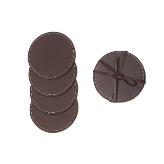 4PC Round Genuine Leather Coasters Cherry - Bed Bath & Beyond - 40138644