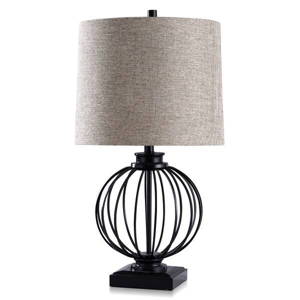 StyleCraft Audrey Black Metal Ball Cage Table Lamp with Multi Beige ...