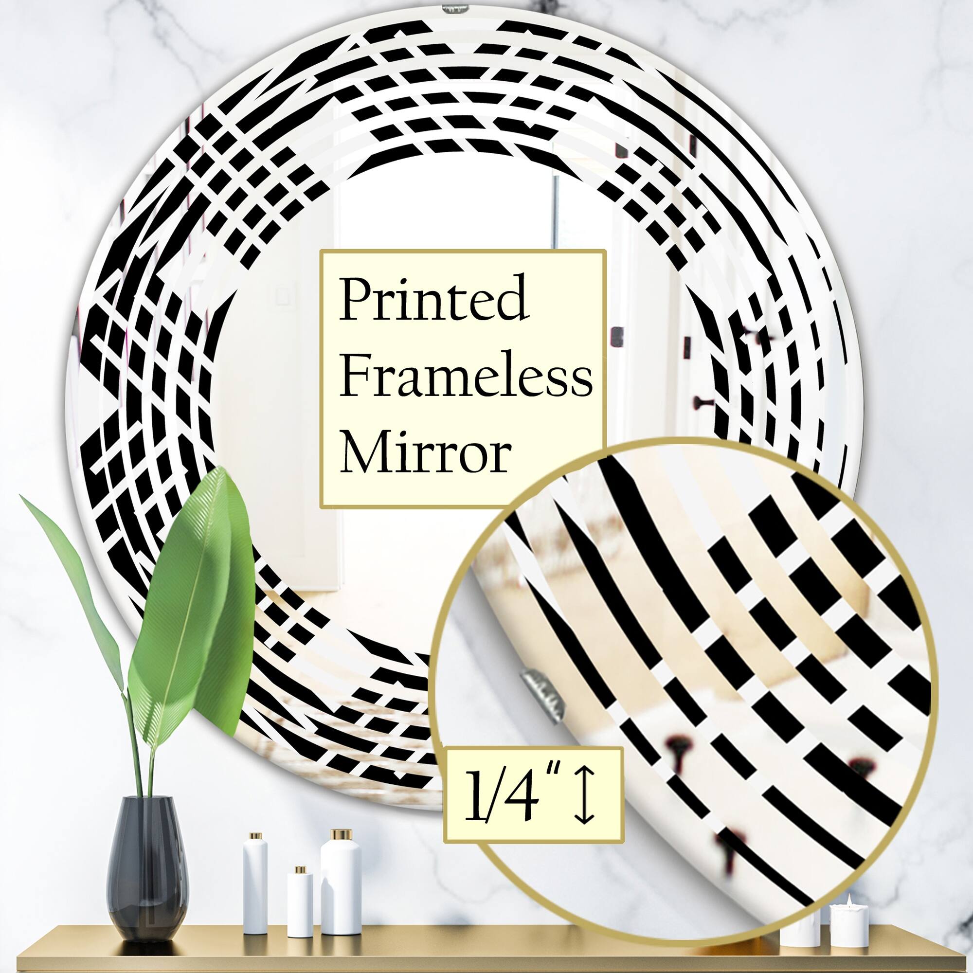 Designart Monochrome Geometric Pattern Ii Printed Modern Round Or