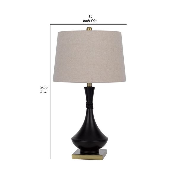 27 Inch Modern Table Lamp, Metal Base, Set of 2, Black, Antique Brass ...