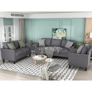 3 Pieces Sofa Set Classic Design Solid Wood Frame Sofa Living Room Set ...