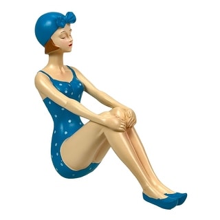 Retro Beach Beauty Figurine Sitting Aegean Blue Polka Dot Pinup Home - 7.5 X 7.5 X 2.5 inches ...