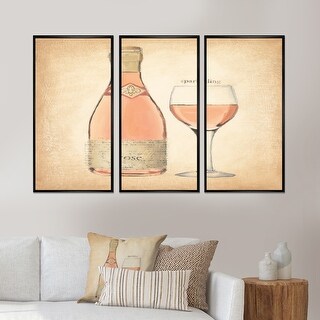 Designart "Glam Sparkling Rose Wine" Traditional Framed Wall Decor Set ...