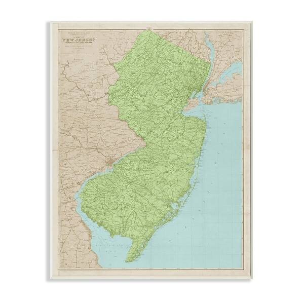Stupell Map Of New Jersey Classical State Border Wood Wall Art - Green ...