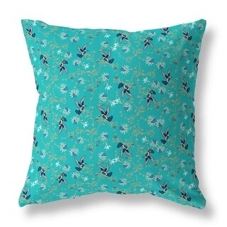 Cyan And Blue Songbird Flora Parade Indoor/Outdoor Throw Pillow - Bed ...