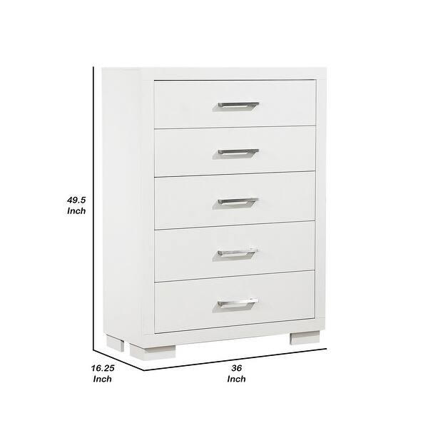 Bela 49 Inch Tall 5 Drawer Dresser Chest, Felt Lined, Silver Handles ...