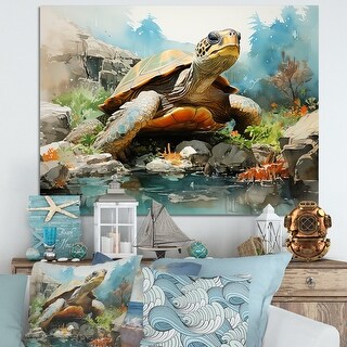 Designart "Contemporary Marine Life " Turtle Animal Wall Art - Bed Bath ...