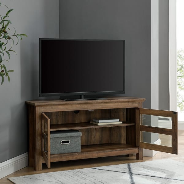Modern Farmhouse Corner TV Stand for TVs up to 48", Reclaimed Barnwood ...