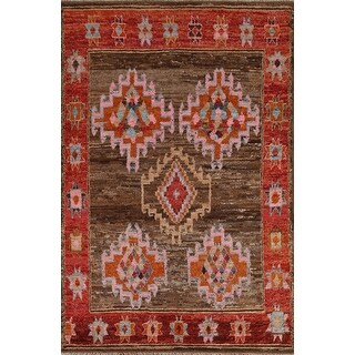 Brown Tribal Geometric Moroccan Oriental Wool Area Rug Hand-knotted - 5 ...