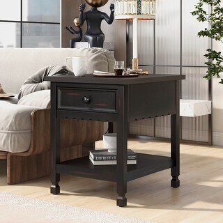 Black End Table with Open Style Shelf Large Storage Space - Bed Bath ...