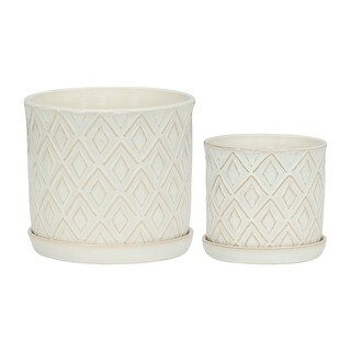 Set of 2 Planters Ceramic Ivory/Beige Planters with Contemporary ...