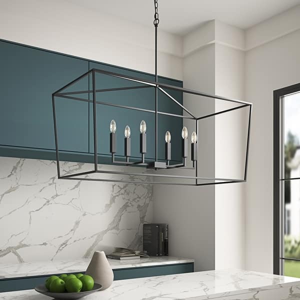 Farmhouse Rectangle 6-Light Kitchen Island Chandelier Over Table - On ...