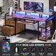 LED Computer Desk with Lock Drawers Keyboard Tray Power Outlet Gaming ...