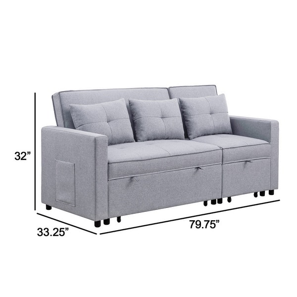 Jayce 80 Inch Wood Convertible Sleeper Sofa with Side Pocket, Light ...