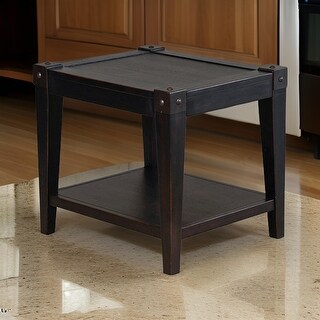 Sely Side End Table, 24 Inch Rectangular Black Wood Top w Bottom Shelf ...
