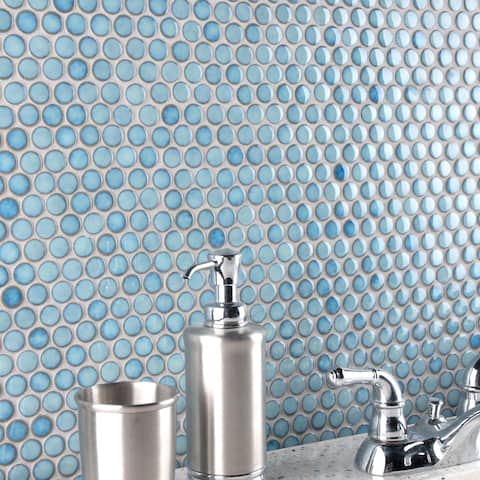 Merola Tile Pebble Blue Cloud 10-3/4" x 10-7/8" Porcelain Floor and ...