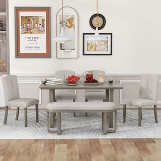 6 Piece Dining Table Set w/ Dining Table, 4 Upholstered Chairs & Bench ...