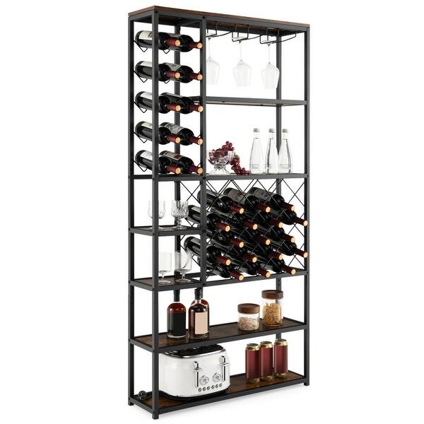 Industrial Floor Wine Rack with 3 Rows of Stemware Racks - 32" x 9" x ...