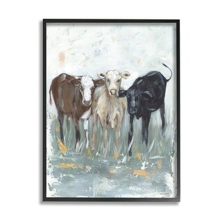 Stupell Abstract Rustic Country Cows Painting Framed Giclee Art by ...