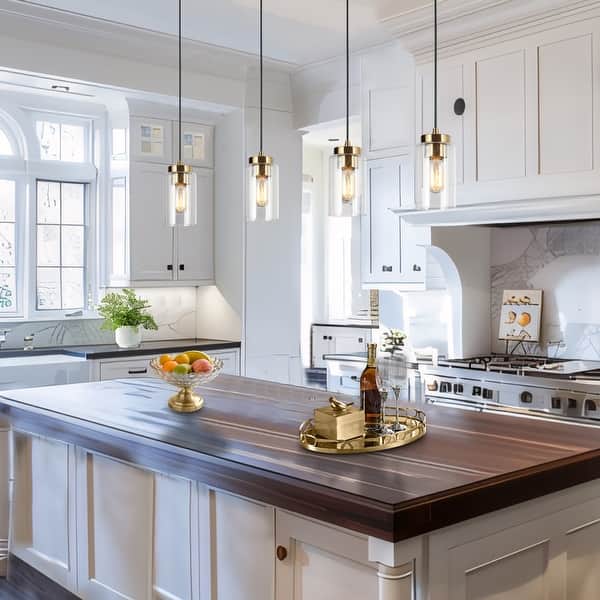 Modern Black Gold Cylindrical 1-Light Seeded Glass Kitchen Lighting ...