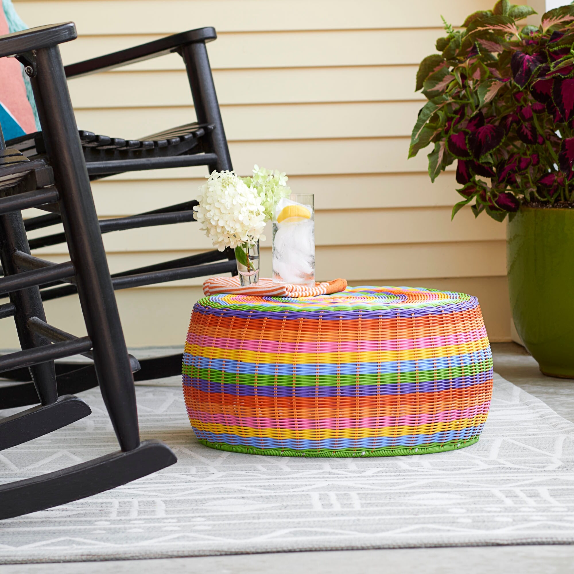 Household Essentials Resin Wicker Ottoman Low Table Multi