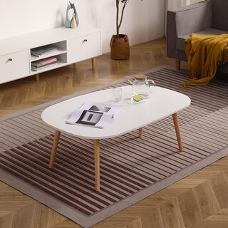 Modern Arc-shaped Coffee Table With Rubberwood Legs, For Living Room ...